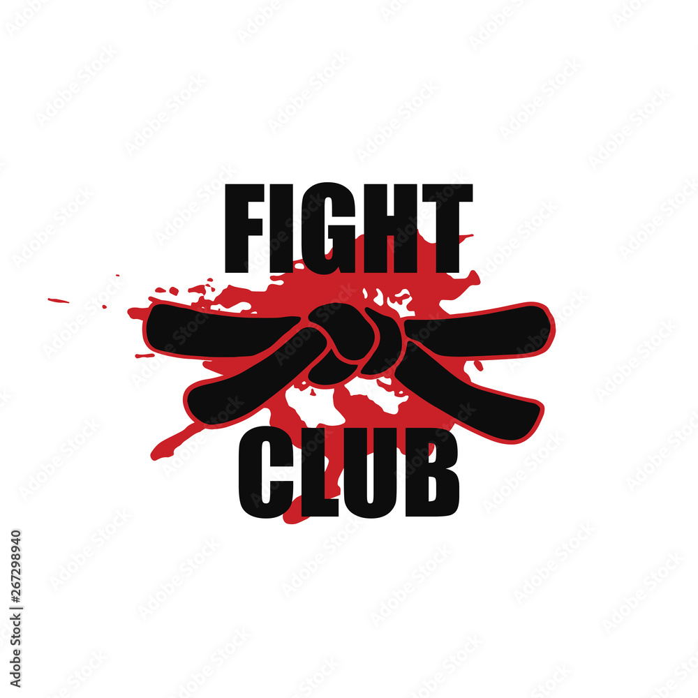 Fight club - vector stylized font with black belt knot of mixed martial ...