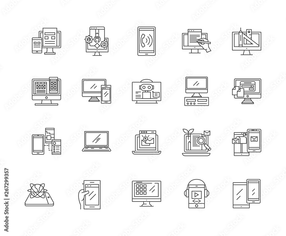 Computer technician line icons, linear signs, vector set, outline ...