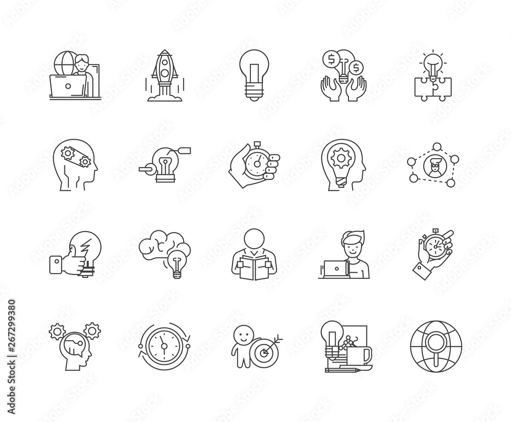 Concentration line icons, linear signs, vector set, outline concept ...