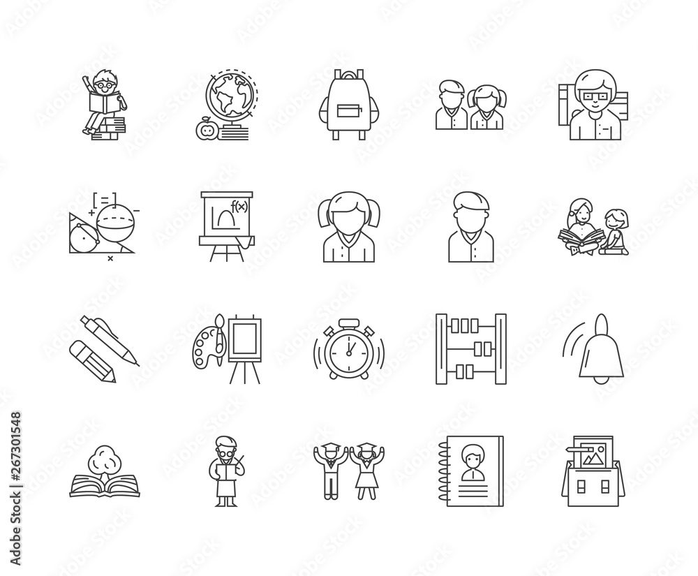 Elementary school line icons, linear signs, vector set, outline concept ...