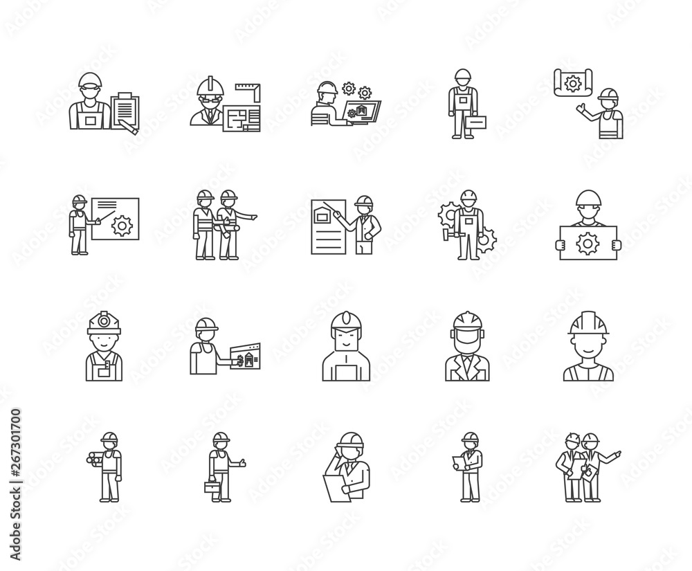 Engineer line icons, linear signs, vector set, outline concept ...