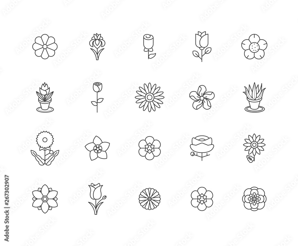 Flower line icons, linear signs, vector set, outline concept ...