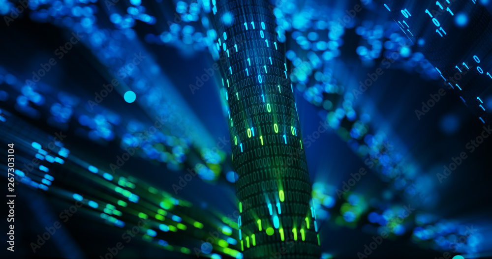 Futuristic data stream, Digital flow. Dynamic pattern with power rays ...