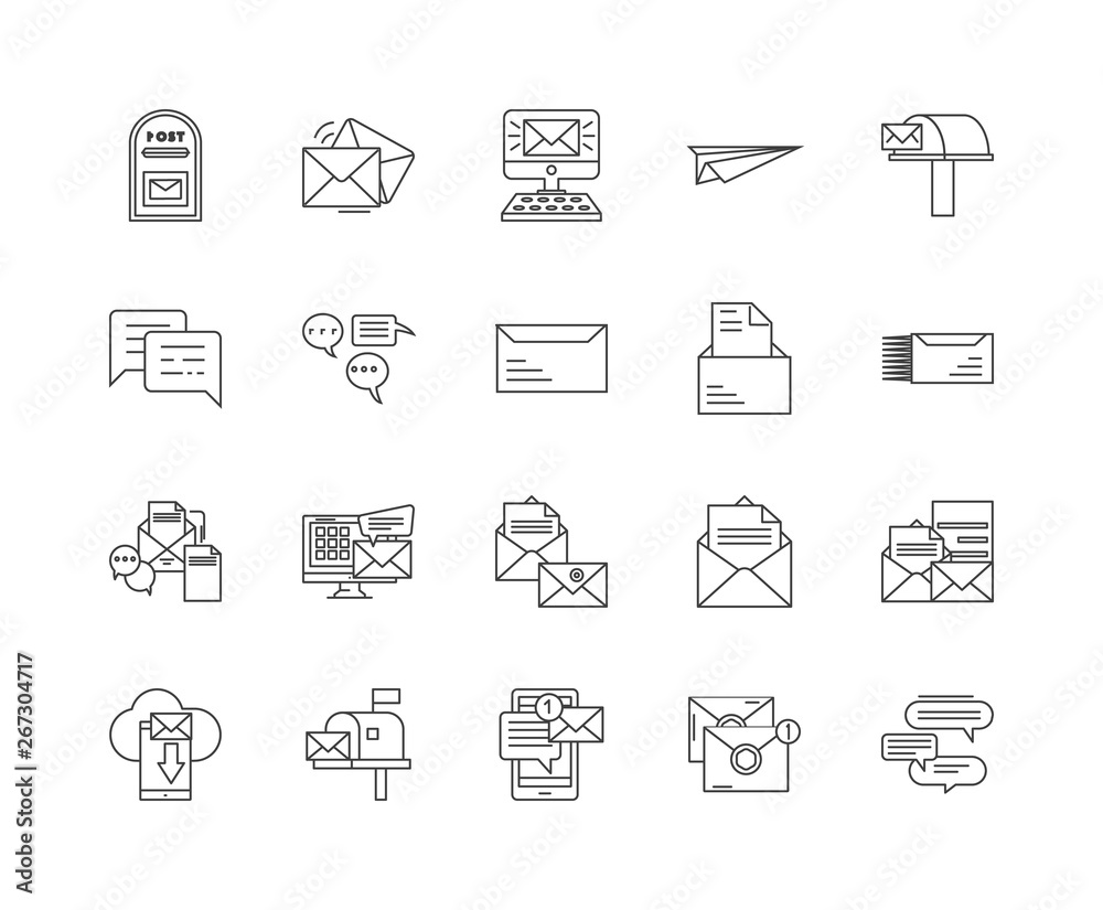 Inbox line icons, linear signs, vector set, outline concept ...