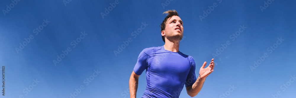 Running man athlete fitness sport exercise panoramic banner. Active ...