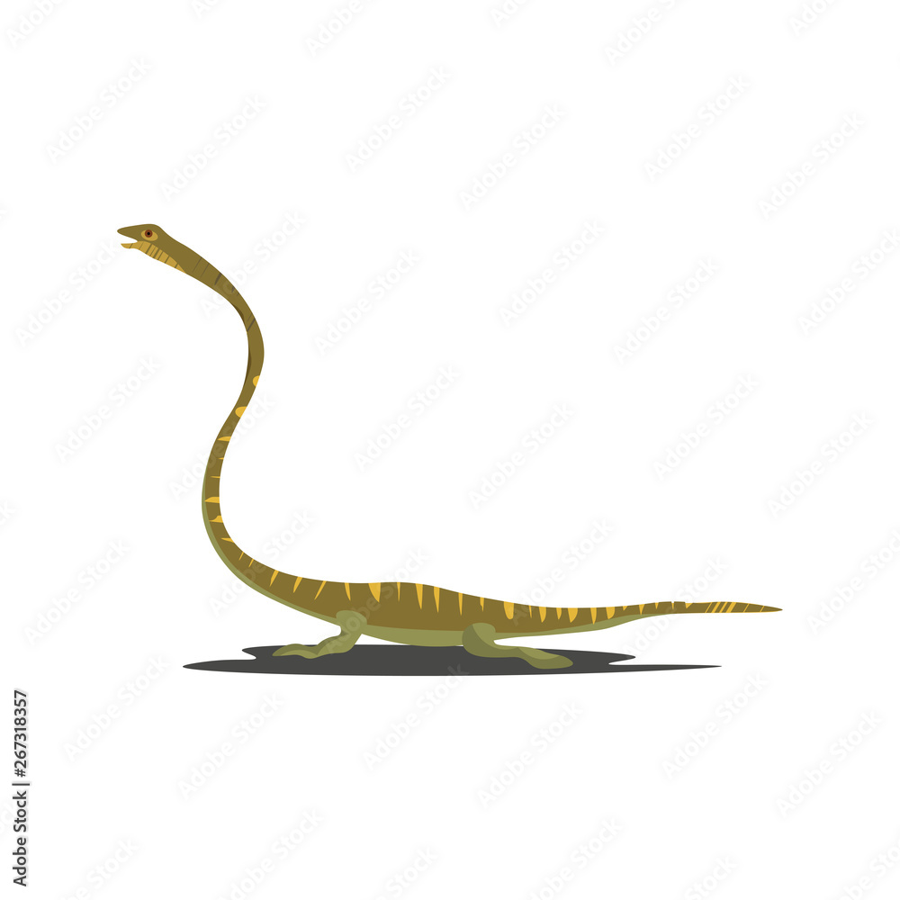 Cartoon picture of the green dinosaur, Tanystropheus, vector or color ...