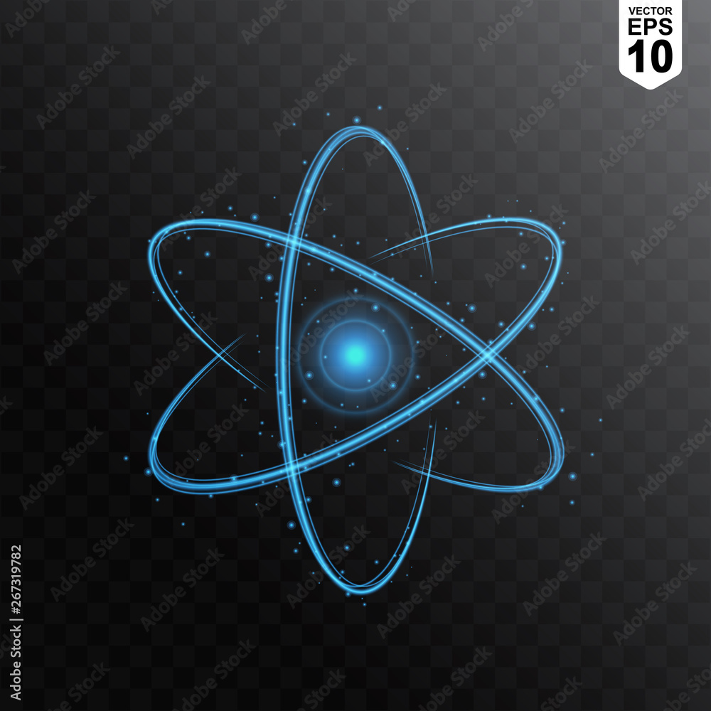 Atom design element with blue light effect Stock Vector | Adobe Stock