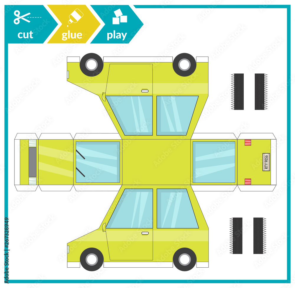 Cut and glue a paper car. Children art game for activity page. Paper 3d ...