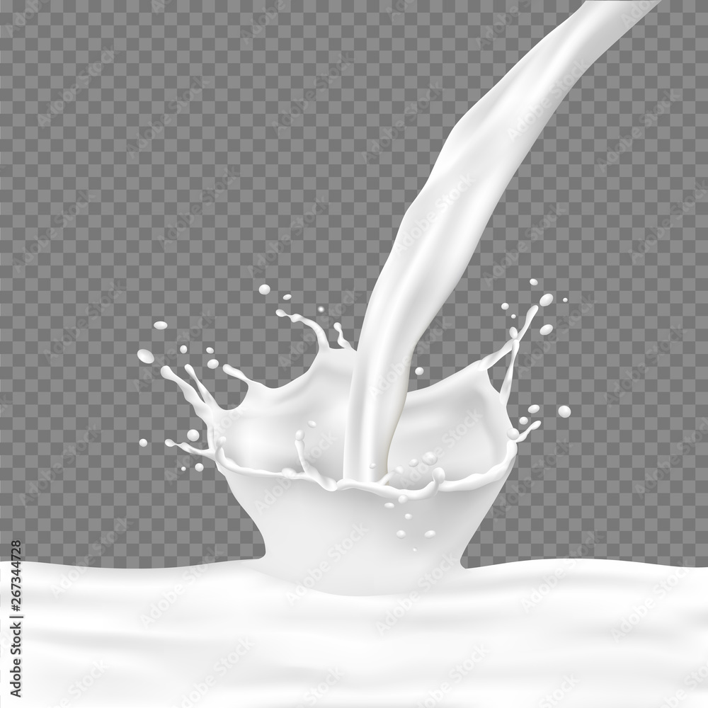 Realistic 3d flow of milk with splatters, yogurt mixing, splash of ...