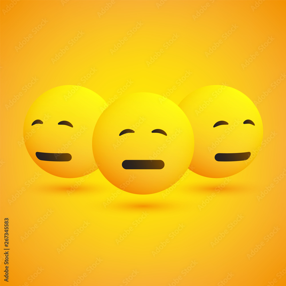 Neutral Face from Different Angles- Emoticons in Front of a Yellow ...