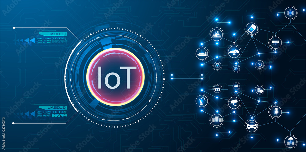 The concept of IOT technology on a blue background. The concept of ... The concept of IOT technology on a blue background. The concept of ...