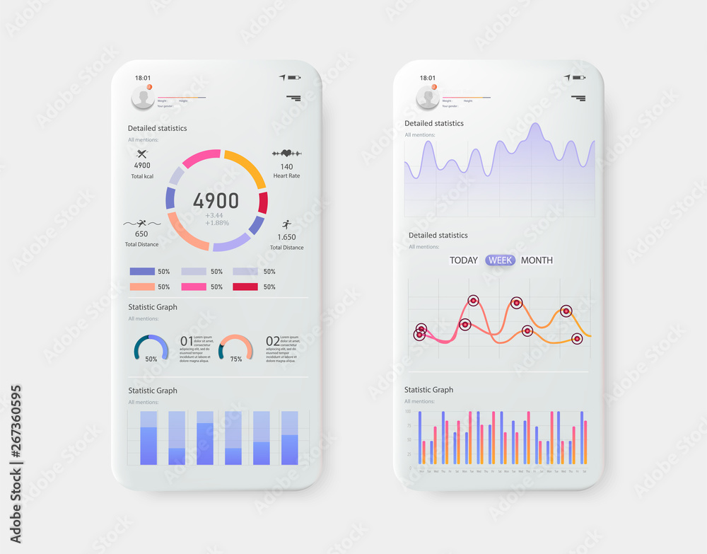Modern mobile infographic vector template with statistics graphs and ...