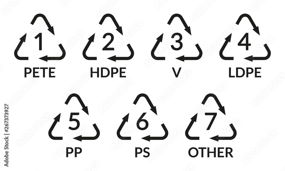 Plastic recycle symbols. Plastic materials icon set. Vector ...