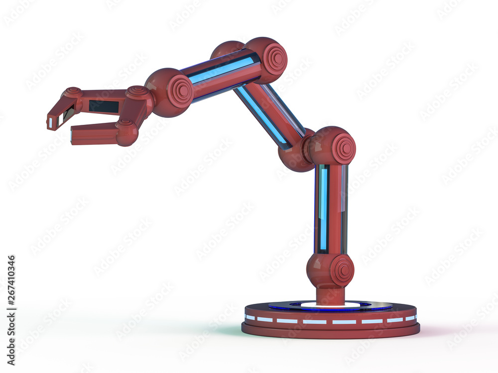 Plastic model of industrial red robotics arm Robot manipulator. 3D ...
