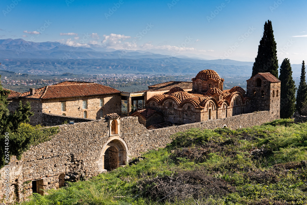 Part of the byzantine archaeological site of Mystras in Peloponnese ...