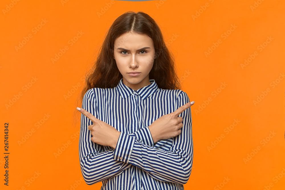Dissatisfied cranky Caucasian girl refusing some bad stupid idea or ...