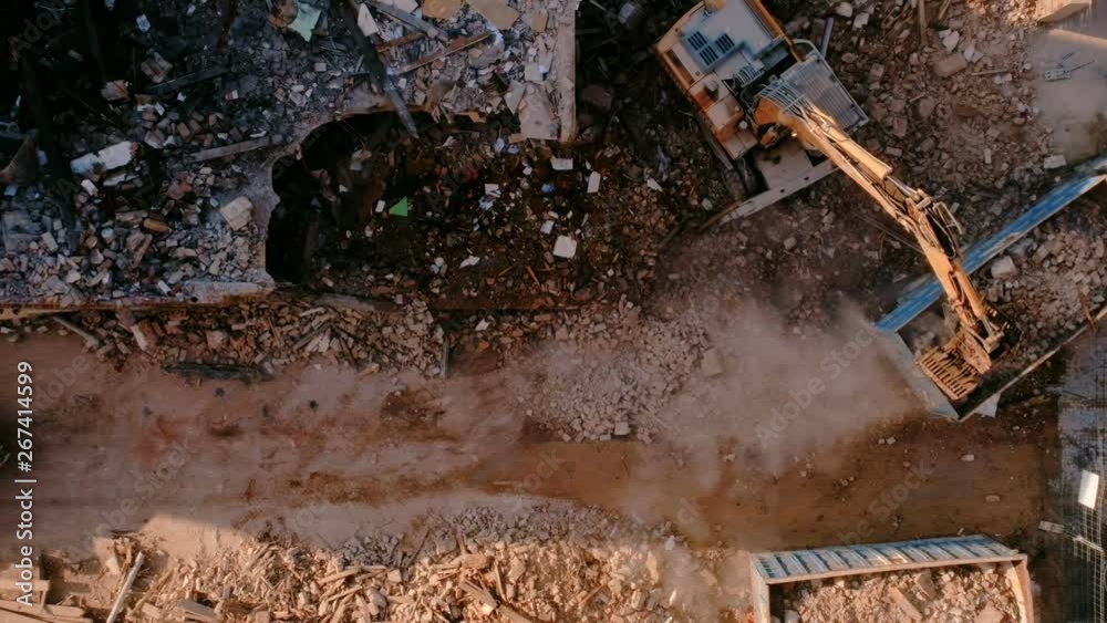 Top view from height on demolition or costruction side, building ...