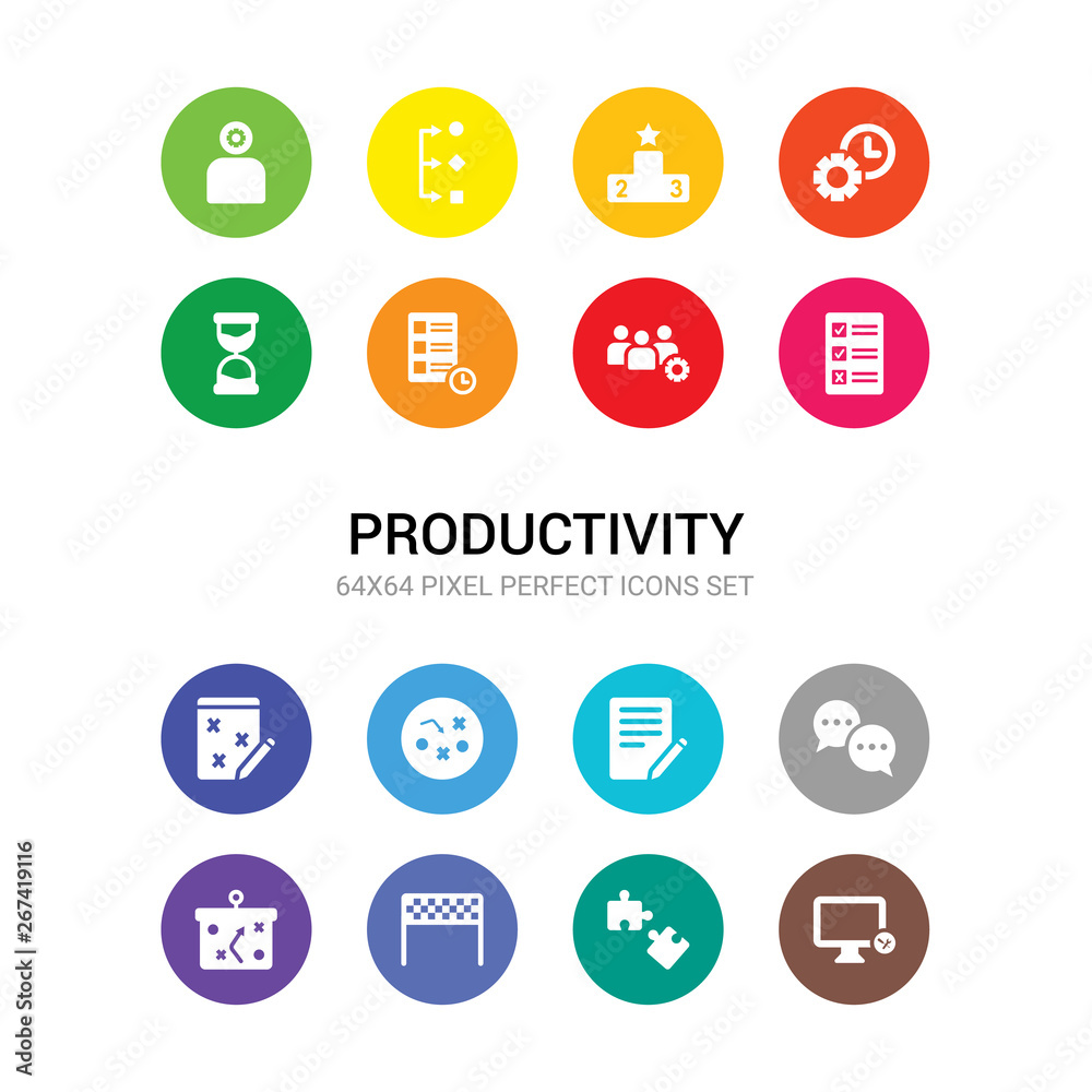 16 productivity vector icons set included productivity tools, puzzle ...
