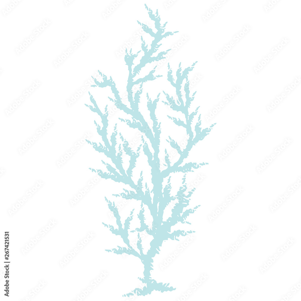 Cute light blue algae seaweed cartoon vector illustration motif set ...