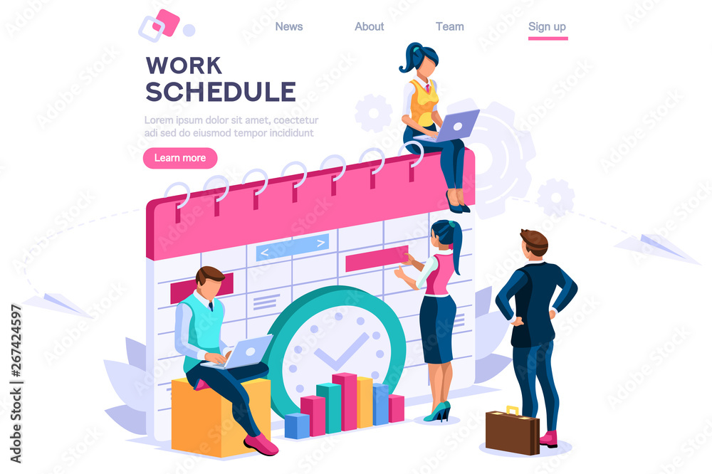 Week schedule, daily plan, work organizer. People and text, characters ...