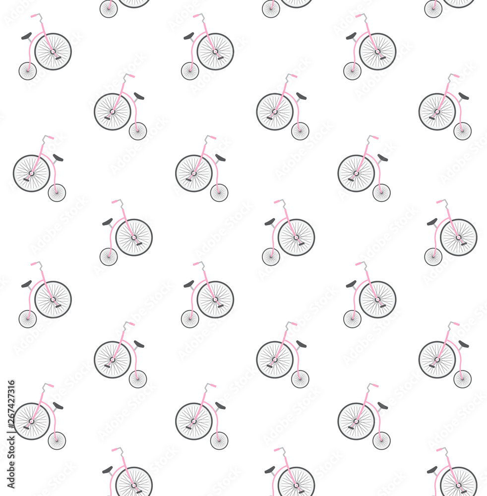 Vector seamless pattern of flat cartoon pastel pink one wheel retro ...
