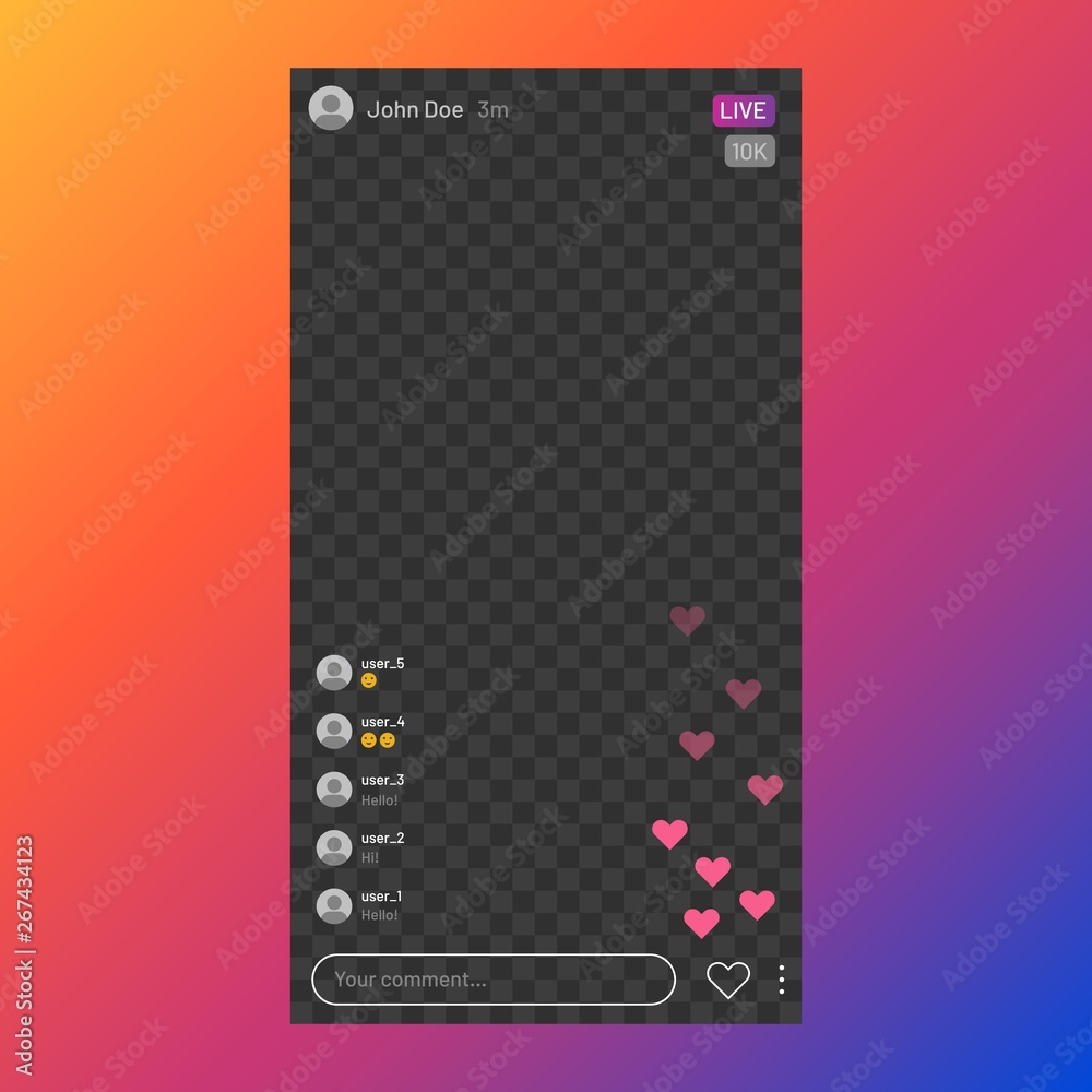 Instagram stream interface. Social media live streaming service, mobile ...