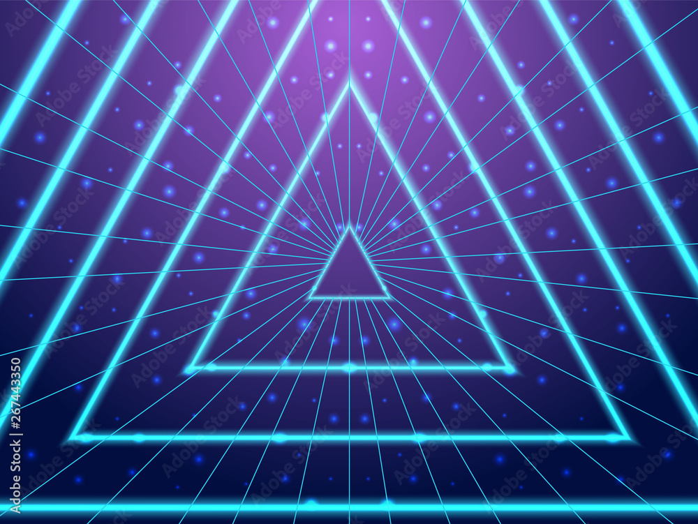 Background triangle tunnel 80s Style. Synthwave, retrowave wallpaper ...