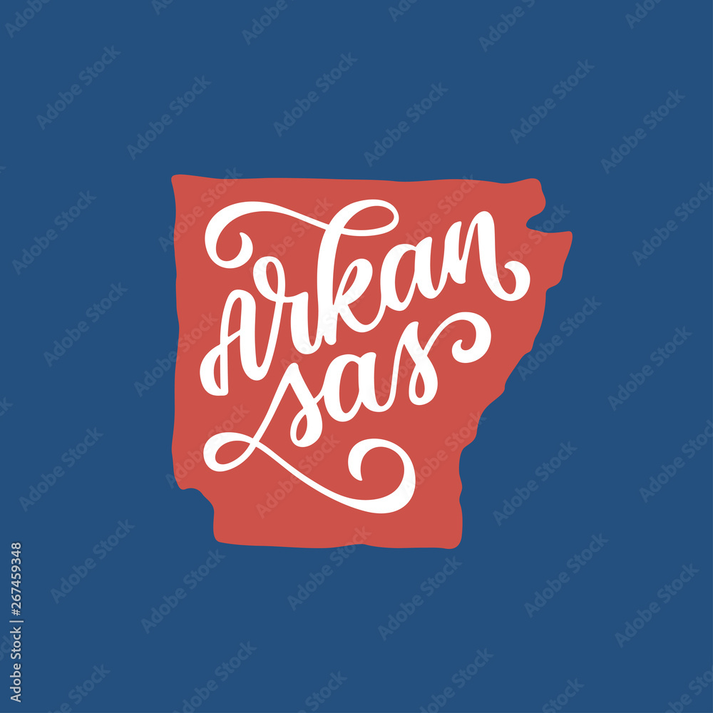 Arkansas. Hand drawn USA state name inside state silhouette. Vector ...