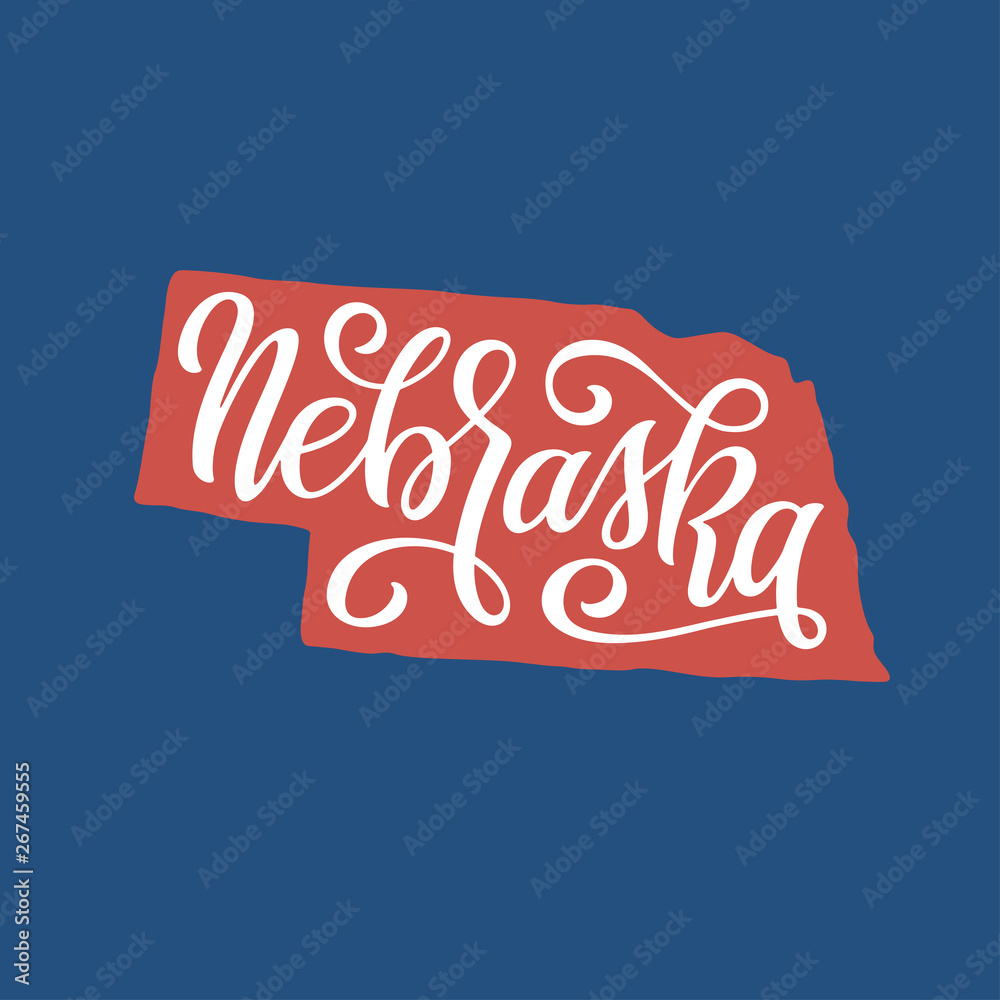 Nebraska. Hand drawn USA state name inside state silhouette. Vector ...