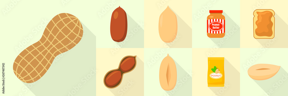 Peanut icons set. Flat set of peanut vector icons for web design Stock ...