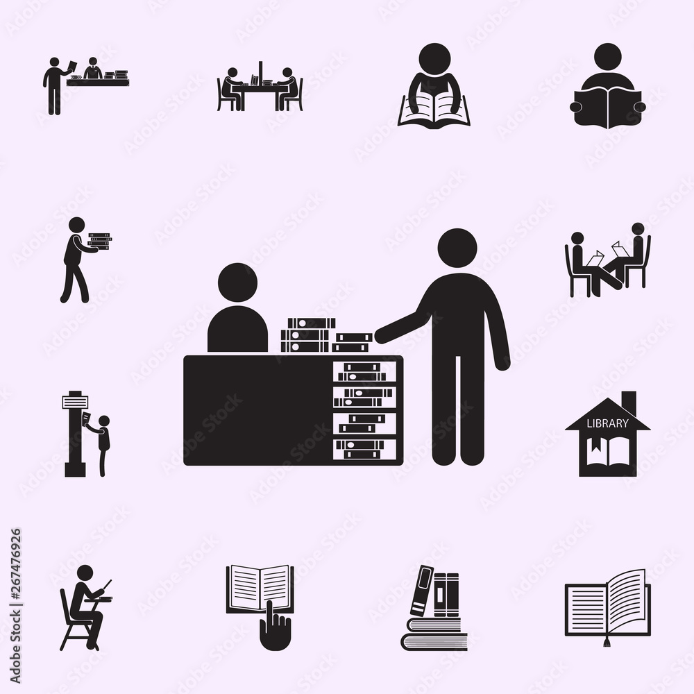 librarian at the table icon. Library icons universal set for web and ...