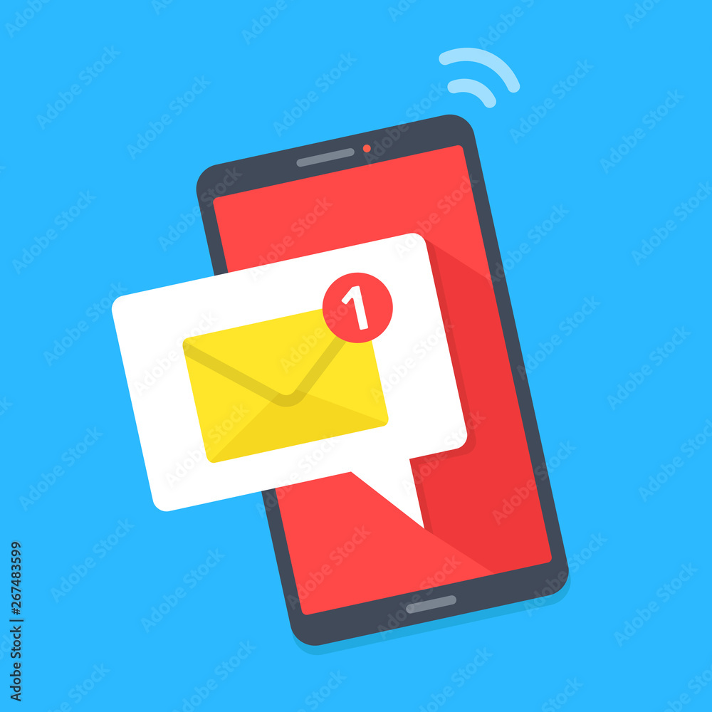 New email on mobile phone screen. Unread e-mail, new message, inbox ...
