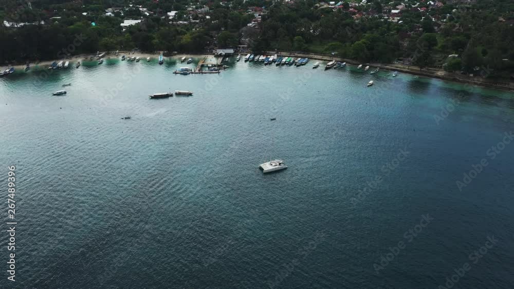 HIGHT angle shot, Top view of the boat. Aerial View of a Anchored ...