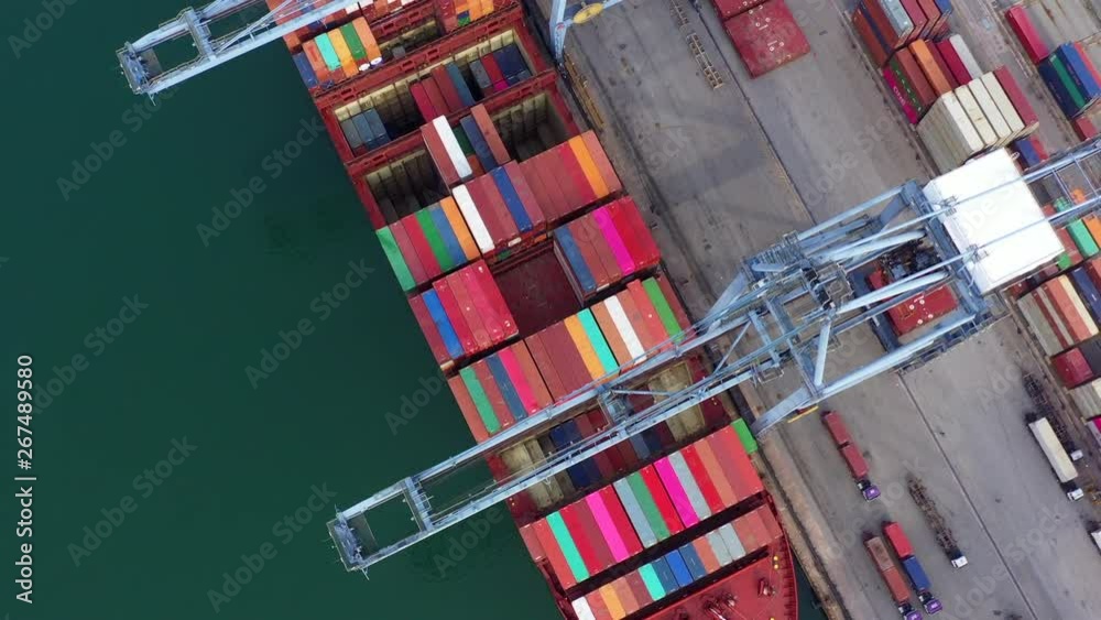 Video „4k Hyperlapse aerial view container cargo ship loading and ...