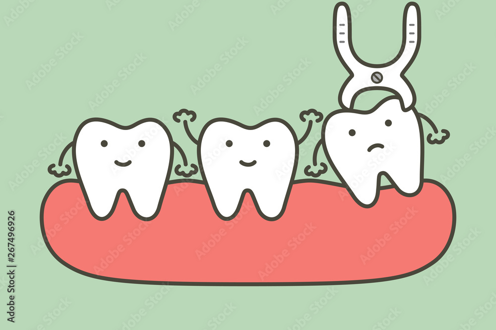 tooth extraction by dental tools to remove wisdom tooth - teeth cartoon ...