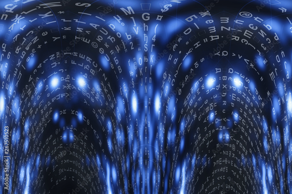Blue matrix digital background. Distorted cyberspace concept ...