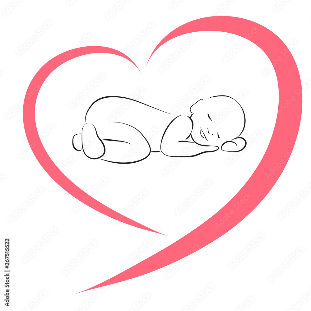 Vecteur Stock Sleeping baby silhouette in the heart. Vector ...