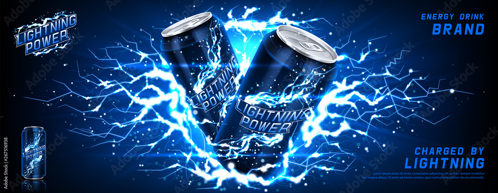 Energy drink ads banner. Vector illustration with energy drink can ...