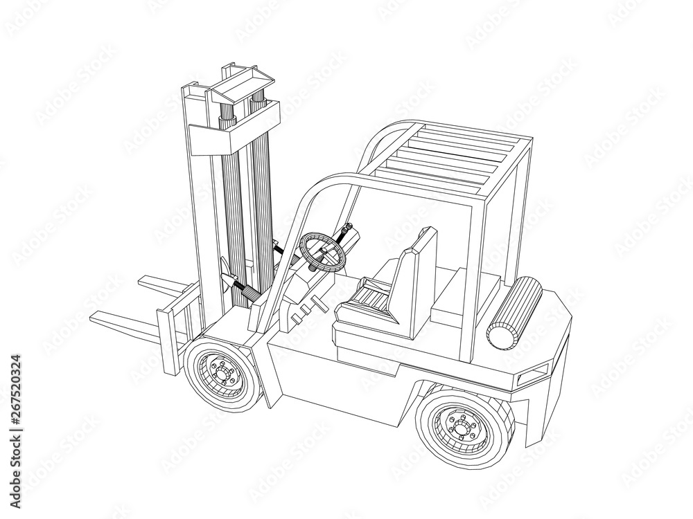 Forklift truck. Isolated on white. Vector outline illustration. Stock ...