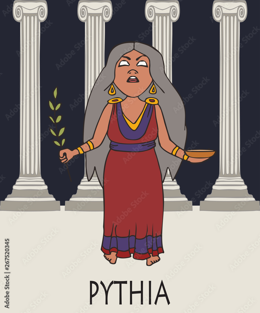 Pythia, greek oracle cartoon portrait Stock Vector | Adobe Stock