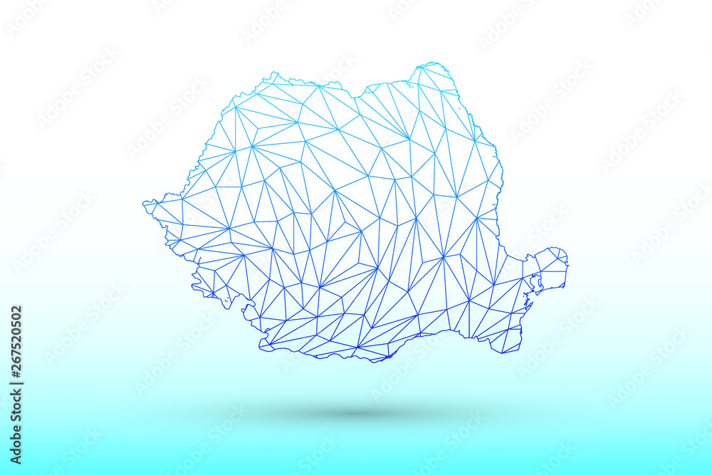 Romania map vector of blue color geometric connected lines using ...