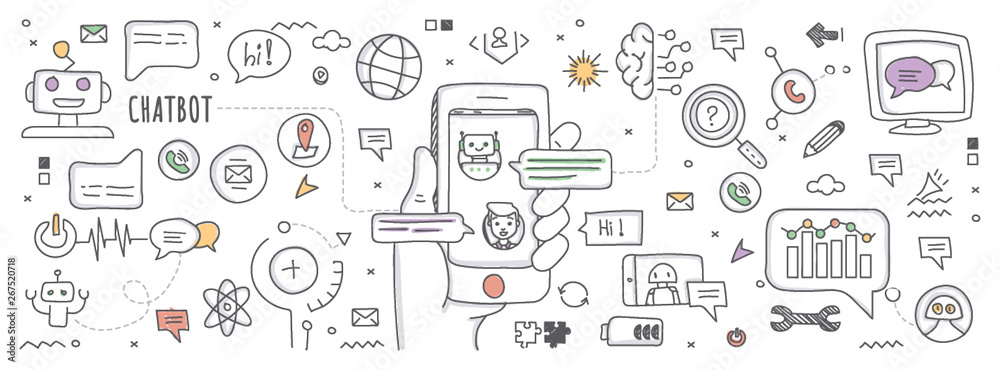 Chatbot in doodle illustration Stock Vector | Adobe Stock