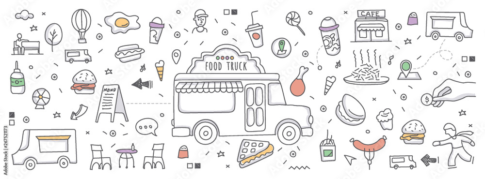 Doodle illustration of food truck Stock Vector | Adobe Stock