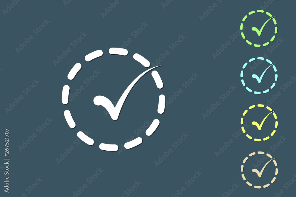 A set of colorful tick signs or marks inside dashed circles vector ...
