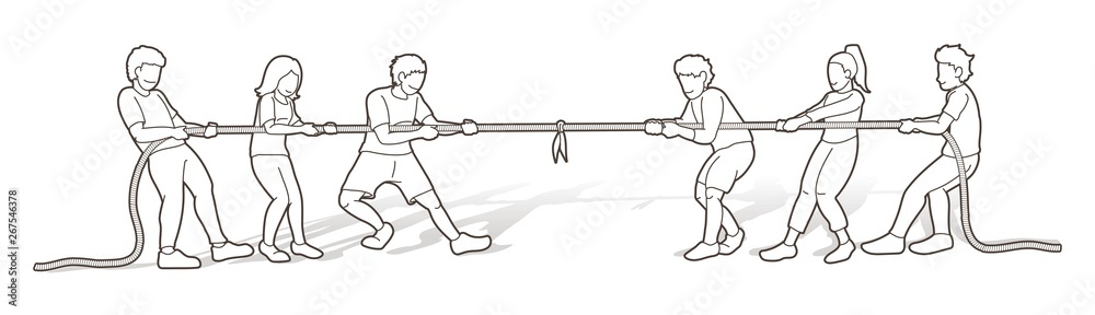 Children playing tug of war cartoon graphic vector Stock Vector | Adobe ...