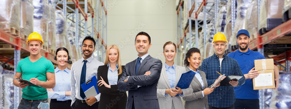 logistic business, delivery service and people concept - happy ...