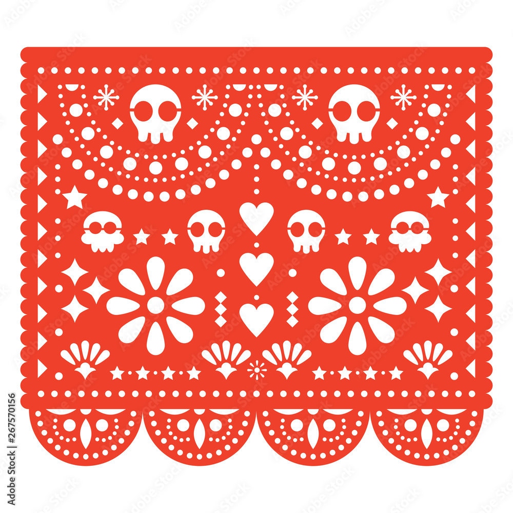 Skulls Papel Picado Vector Design Mexican Paper Cut Out Pattern Dia