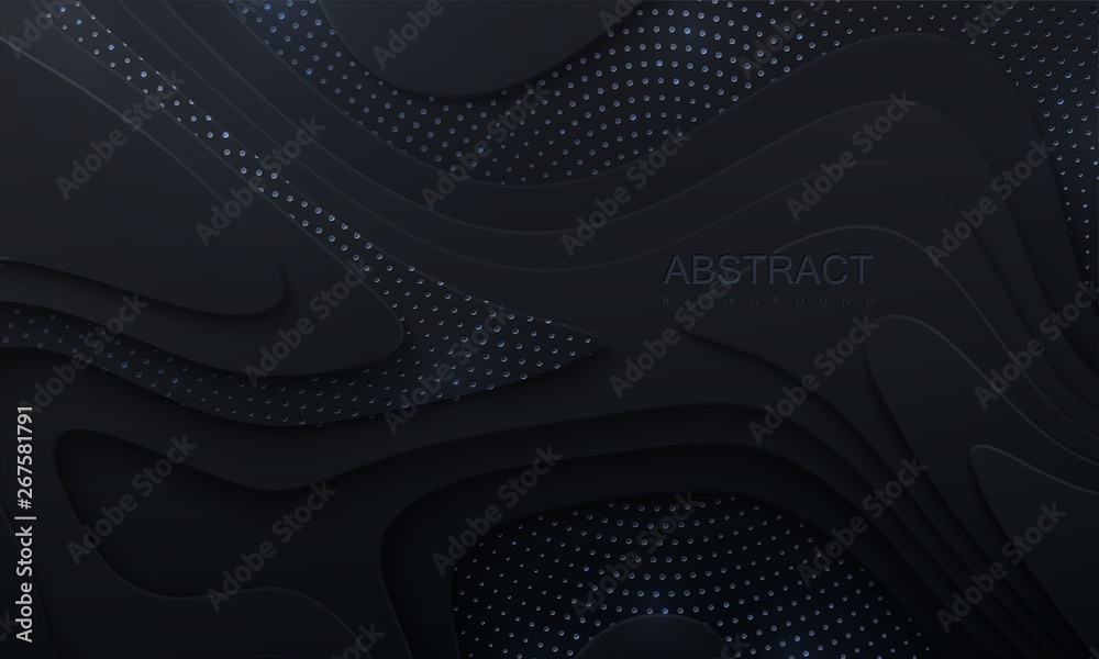 Black paper cut background. Abstract realistic papercut decoration with ...