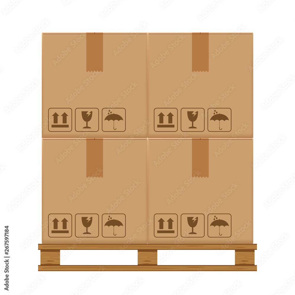 crate boxes four on wooded pallet, wood pallet with cardboard box in ...