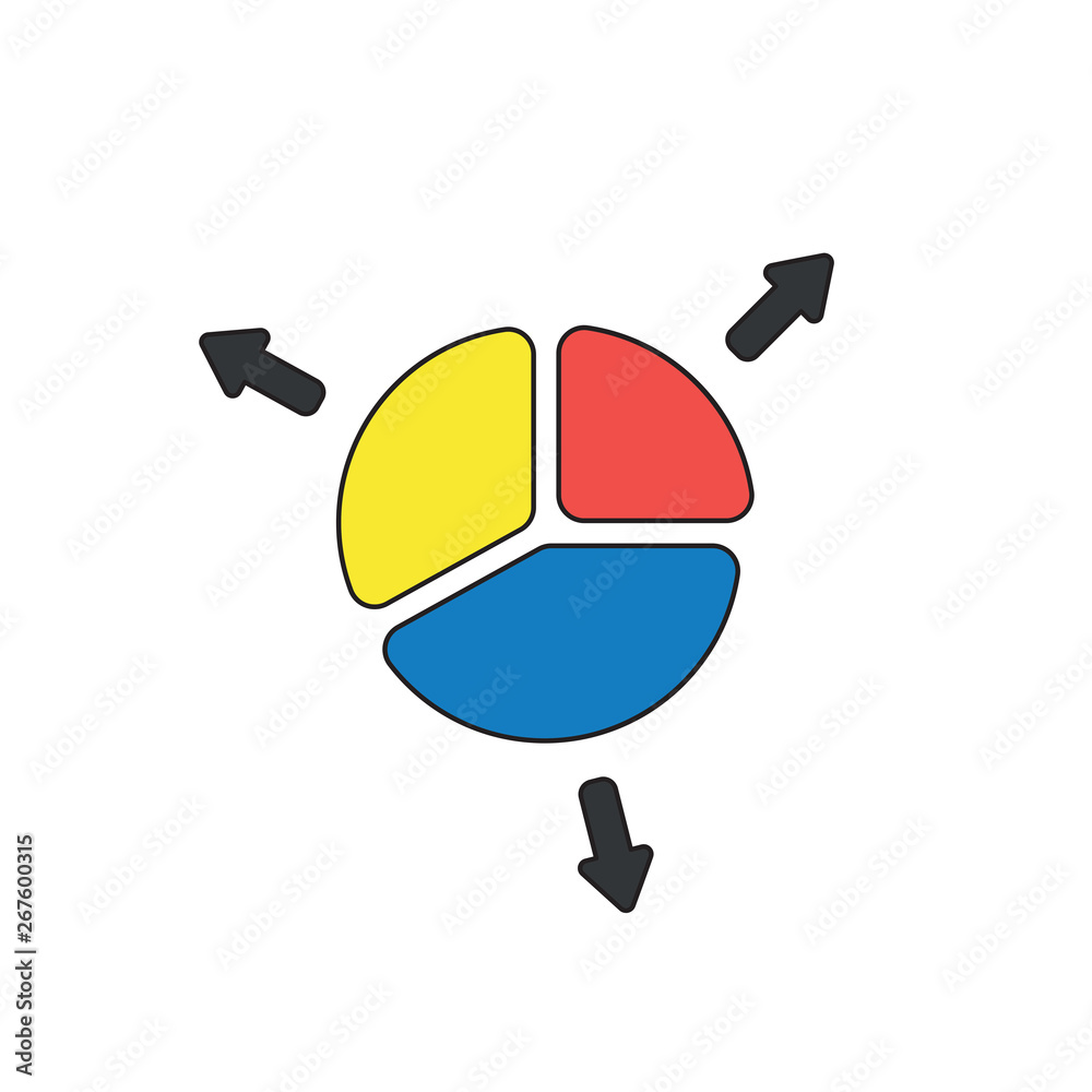 Vector icon concept of three parts of diagram pie. Black outlines and ...